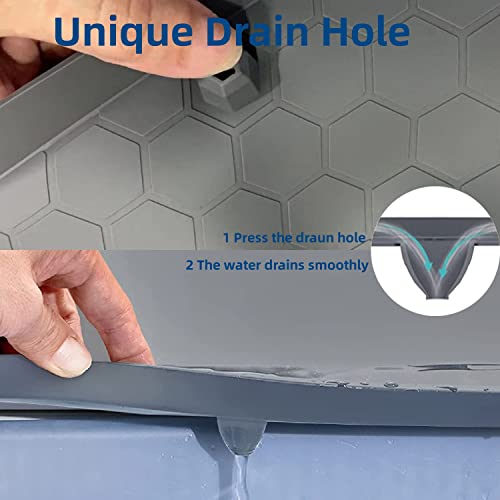 Under Sink Mat, 34"*22" Under Sink Mats for Kitchen Waterproof,with Drain Hole, Kitchen Bathroom Cabinet Silicone Mat , Protector for Drips Leaks Spills