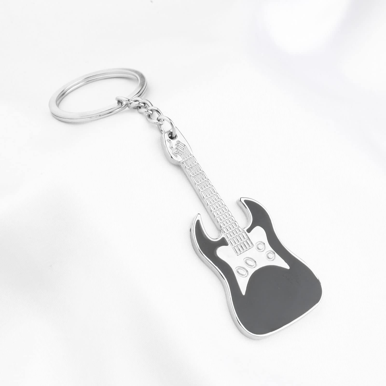 FUSTMW Electric Guitar Keychain Electric Guitar Players Gift Guitar Lover Gift Guitar Keyring Guitarist Gift Guitar Pendant keychain (Silver)