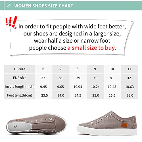 Women's Slip on Shoes Non Slip Canvas Shoes Fashion Canvas Sneakers Low Top Casual Shoes(Grey-US9)
