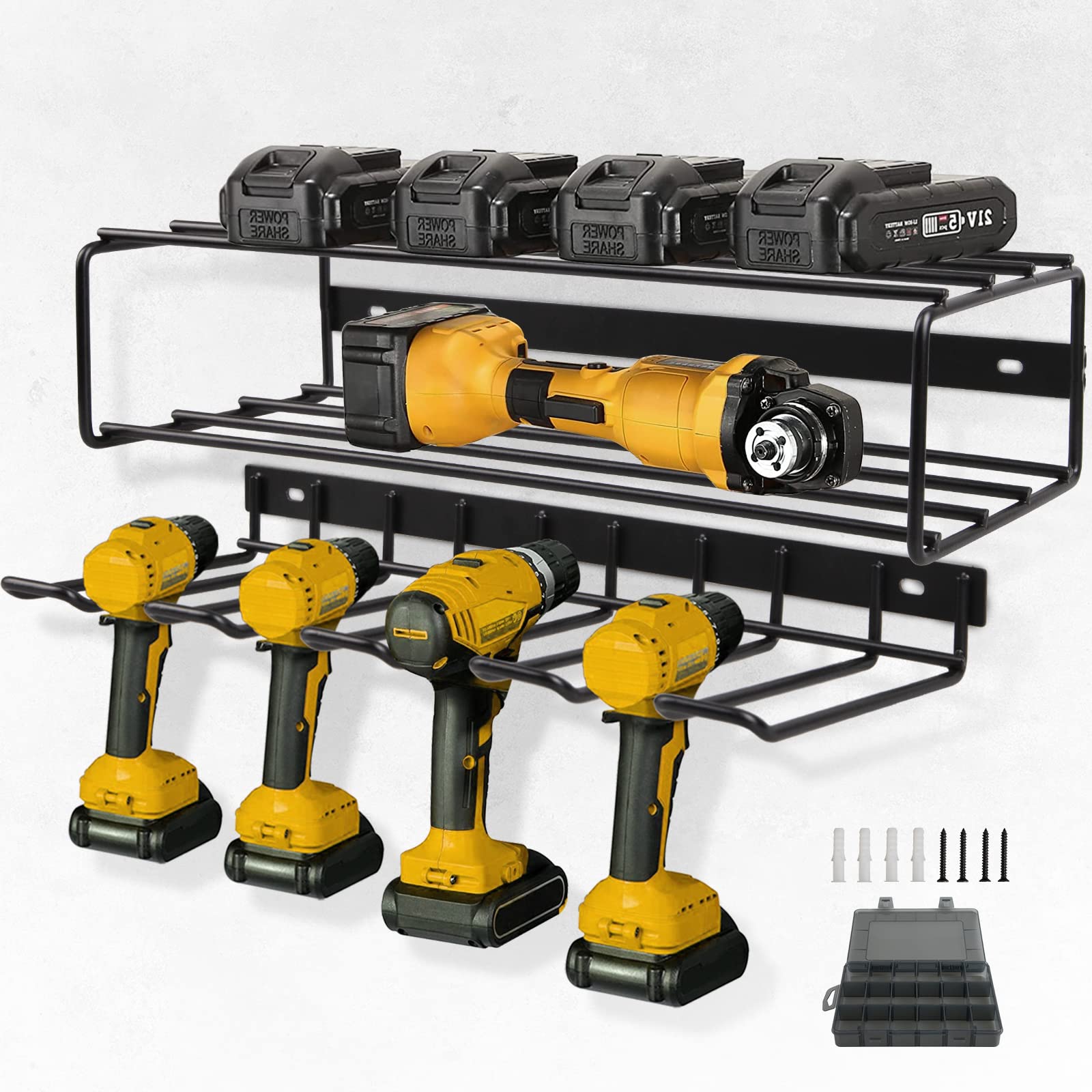 YIKBIK Power Tool Organizer, Garage Tool Organizers and Storage, Drill Holder Wall Mount, Heavy Duty Metal Tool Shelf, Utility Storage Rack for Cordless Drill Charging Station Screwdriver