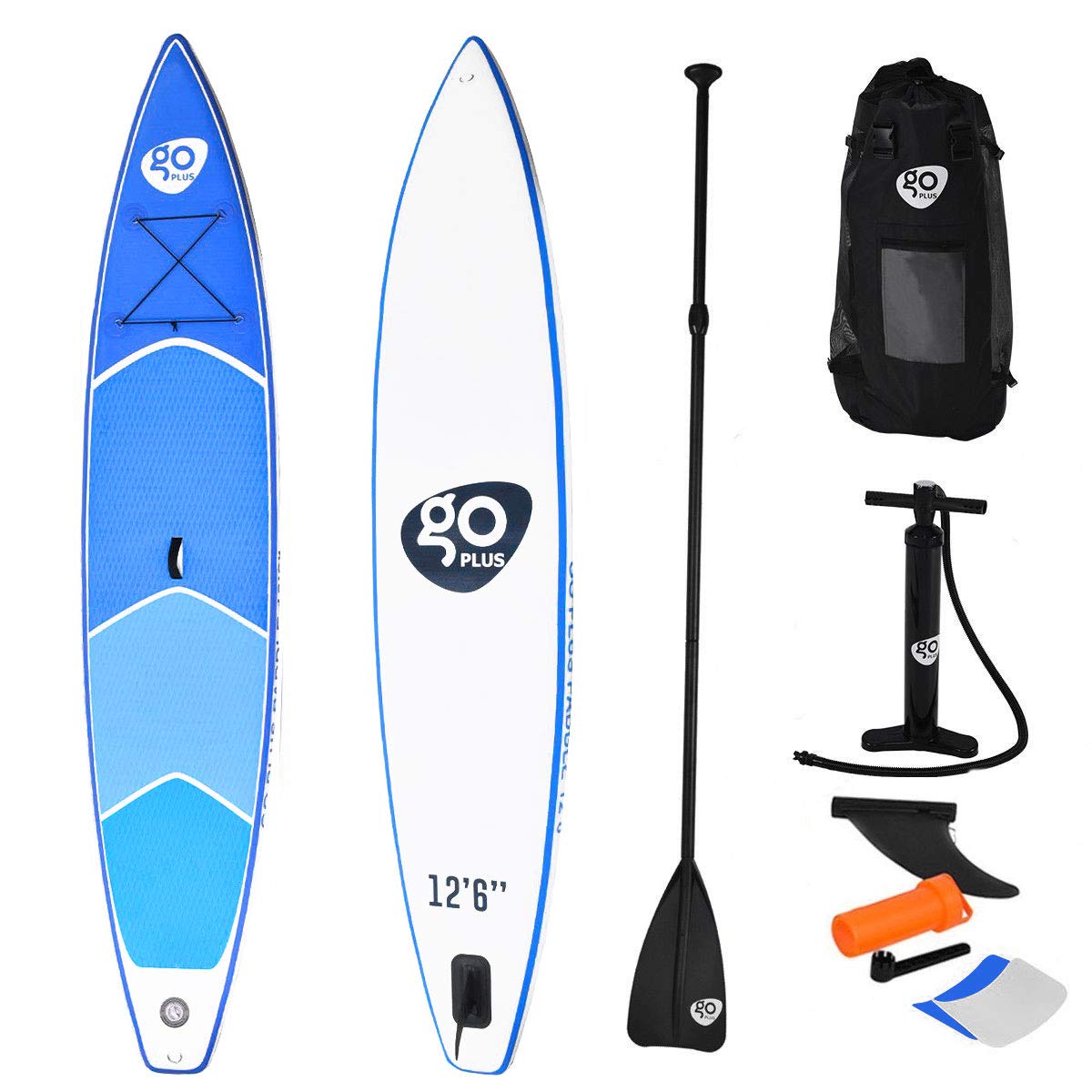 Goplus SUP Inflatable Cruiser Stand Up Paddle Board for Professional Racing 6" Thickness iSUP w/Removable Single Fin, Adjustable Paddle, Pump Kit and Backpack (12.5' Professional Sup)