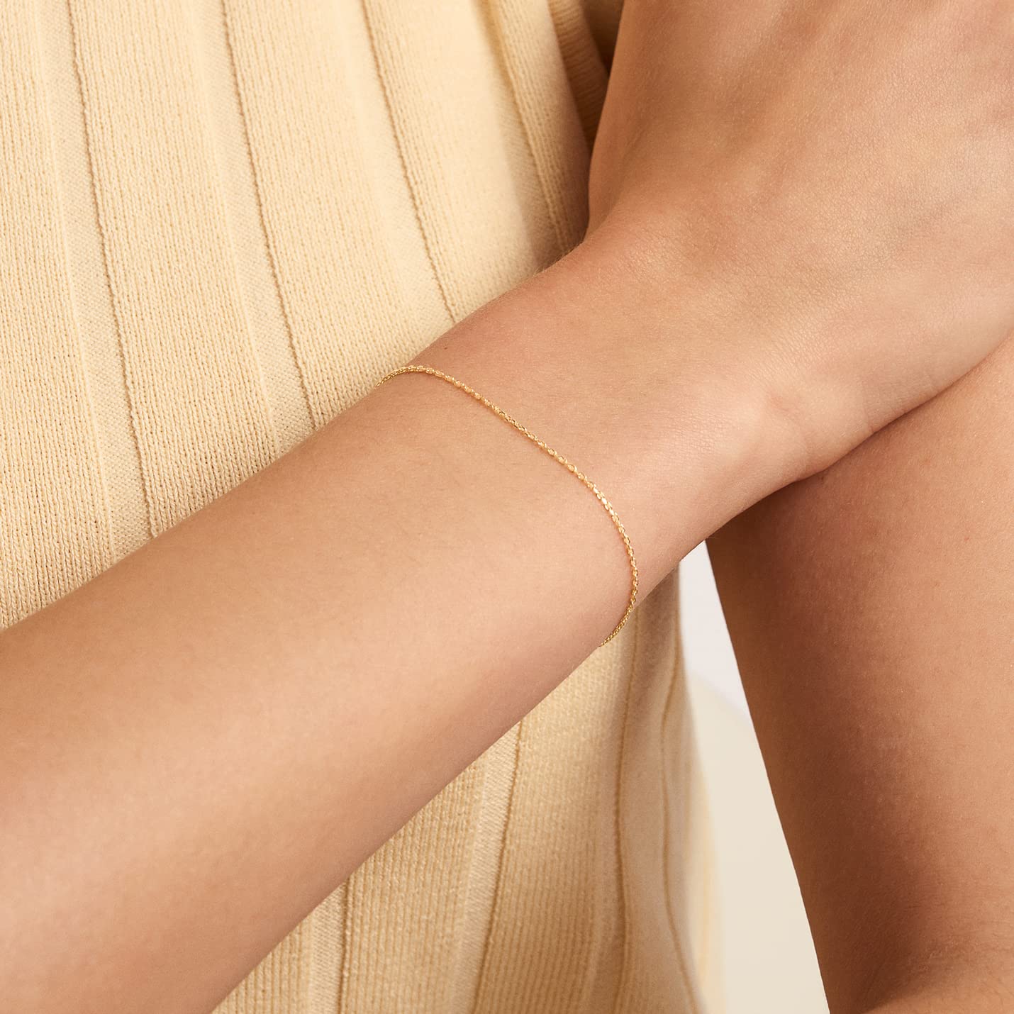 GELIN 14K Solid Gold Thin Cable Chain Bracelet | 14k Yellow Gold Adjustable Chain Bracelets for Women, 6-7"