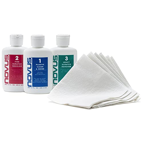 NOVUS Bundle with 6ct Polish Mates Pack | Novus Plastic Polish & Cleaning Set | Plastic Clean & Shine #1, Fine Scratch Remover #2, Heavy Scratch Remover #3 | 8 Ounce Bottles