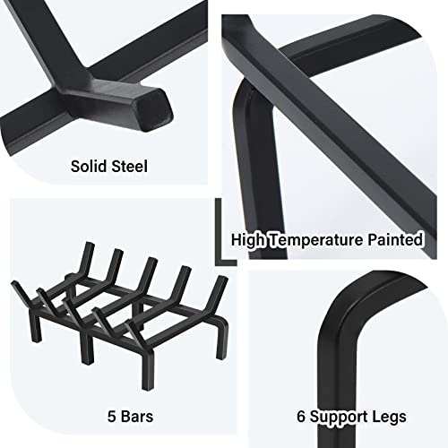 SNOGSWOG 17" Fireplace Grate, 1/2" Solid Steel Firewood Burning Rack, Heavy Duty Fire Grates, Matt Black Fireplace Rack, 5-Bars Fireplace Log Grate Holder