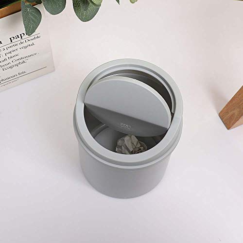 REBABA Desktop Mini Trash Can with Swing Lid, Plastic Tiny Waste Bin Countertop Trash Can for Office Bathroom Kitchen Hotel(Grey)