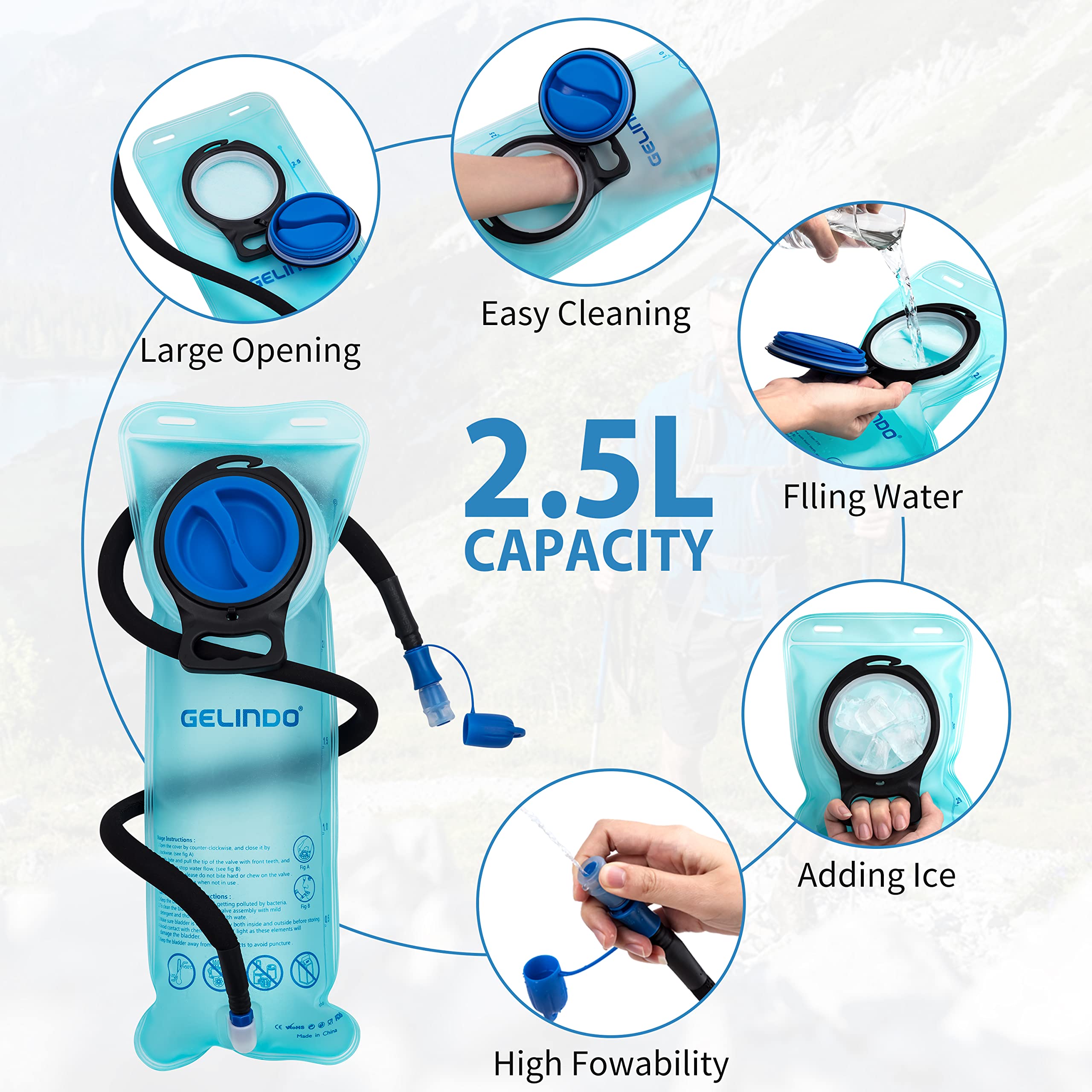 GELINDO Insulated Hiking Hydration Backpack - Hiking Hydration Pack with 2.5L Water Bladder - Insulated Water Backpack with Bladder for Hiking