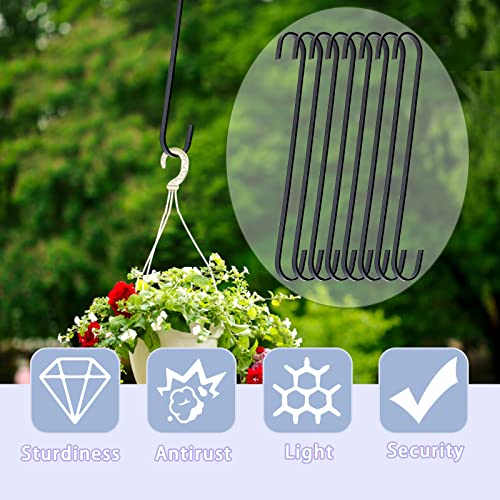 TUCEWP 8 Pack 12 Inch Large S Hooks Black Heavy Duty Hooks for Hanging Plants Long Metal Hook Hanger S Shaped Hooks for Hanging Closet,Pots and Pans,Basket,Bird Feeders, Garden Indoor Outdoor