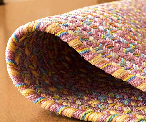 Super Area Rugs Braided Rug for Kids Room - Nursery Rug - Classroom Rug - Made in USA - Washable Rug for Playroom - Hipster, Pink Multi, 4' X 6' Oval