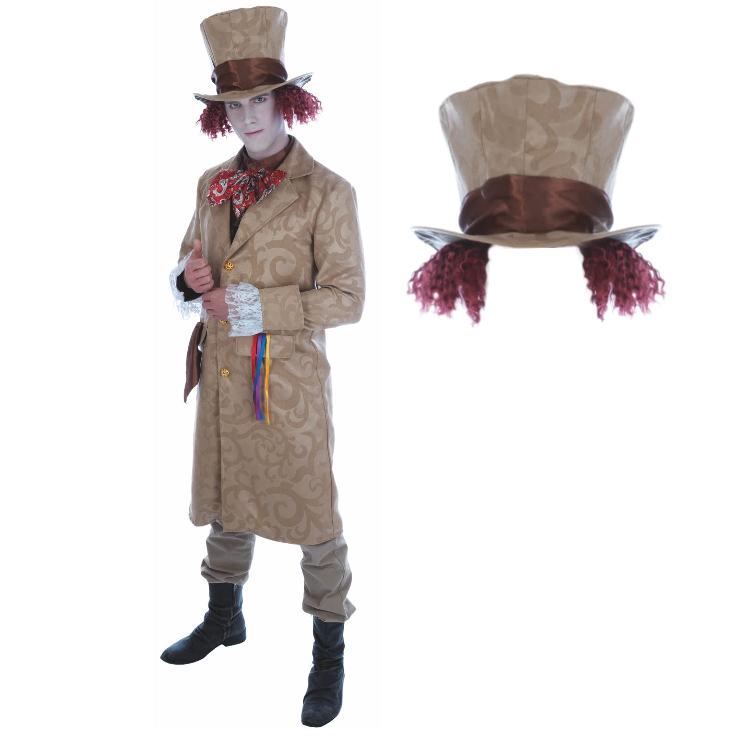 fun shack Hatter Costume Men, Wonderland Mens Hatter Halloween Costume, Book Character Costumes For Adults, X-Large