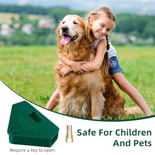 Upgraded Mouse Bait Station with Keys & Visible Window Indoor Outdoor for Rats Mice Rodents, Reusable Mouse Poisoning Bait Blocks Trap, Friendly for Children & Pets (8 Pack, Green)