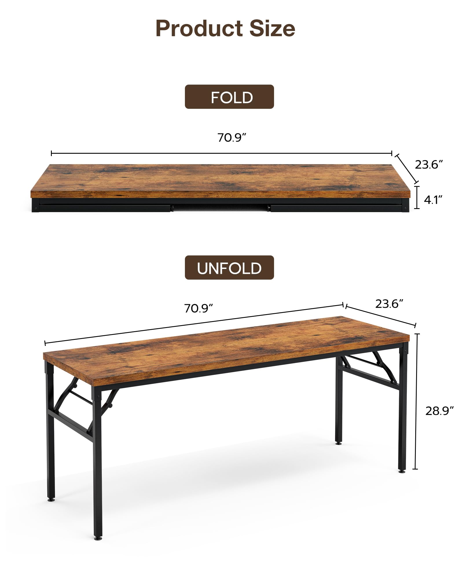 TEMI Modern Computer Desk 63 inch Large Desk – Seamless Wood Top for Home and Office – No Assembly Executive Desk, Gaming Desk, or Work Table – Sturdy Home Office Long Desk, Writing Desk, Brown