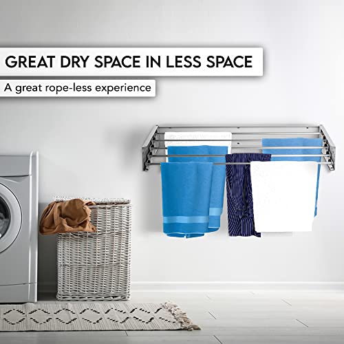 SCAR EMPIRE Space Saver Wall Mounted Drying Rack Holds 60 lbs Capacity - Stainless Steel Laundry Drying Rack Foldable - Sweater, Towel, Clothes Drying Rack Wall Mounted for Indoor & Outdoor (White)