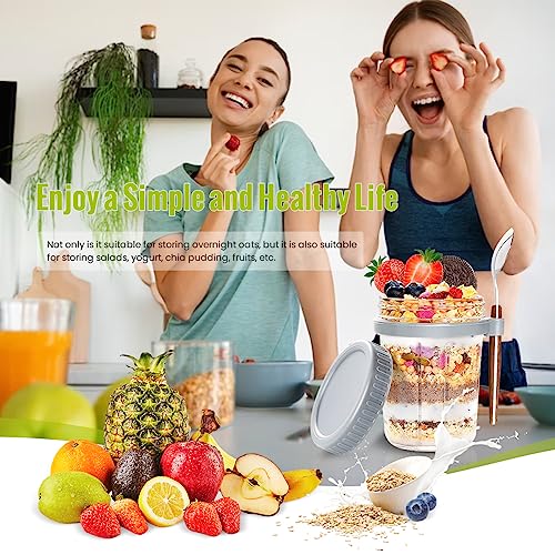 SNGKMSYG Overnight Oats Containers with Lids 2 Pack Mason Jars for Overnight Oats 12 oz Large Sealed Glass Meal Prep Container for Overnight Oats, Cereal, Yogurt, Milk, Salad with Measurement Marks