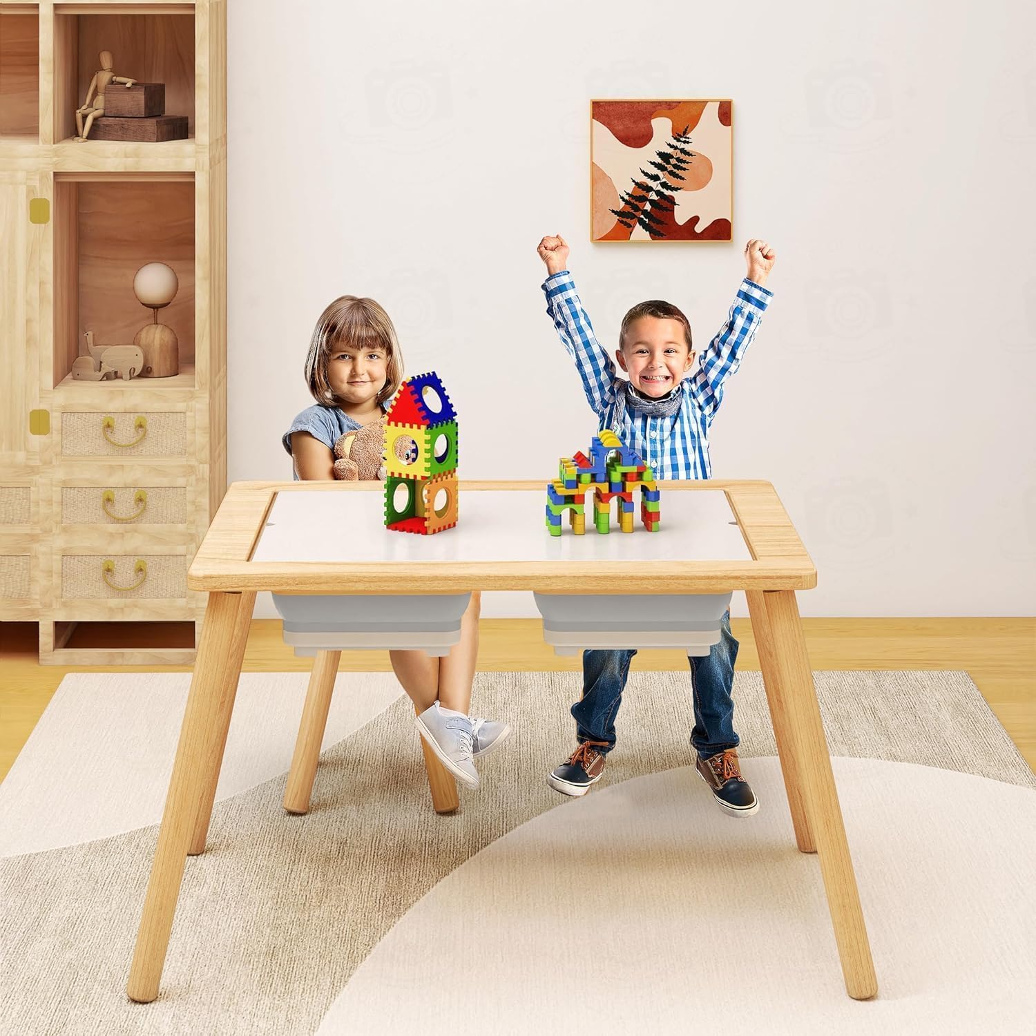 Upgraded Sensory Table for Toddlers 1-3, Indoor Kids Toddler Sensory Table with 2 Storage Bins Writable Lids, Sensory Activity Table with Chairs, Play Sand Table for Boys and Girls