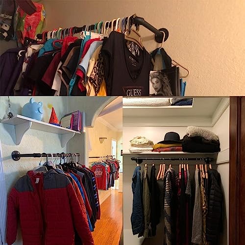 MY RUSTIC Industrial Pipe Clothing Rack, Rustic Pipe Hanging Rod for Closet Storage, Wall Mounted Multi Purpose Hanging Rod (Black, 38 Inch) (2P)