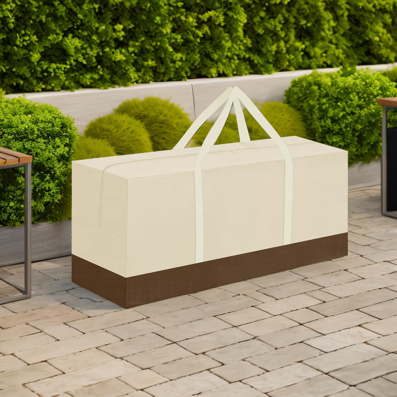 skyfiree Cushion Storage Bag 420D Waterproof Outdoor Cushion Storage Bag 68" L x 30" W x 20" H Large Patio Cushion Storage Bag for Outdoor Cushions with Handle and Zipper, Beige&Coffee
