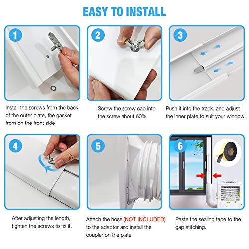 Portable AC Window Vent Kit with 5.1" & 5.9" Universal Hose Adapter, YJHome Air Conditioner Window Seal Kit with 3 Adjustable Slide Seal Plates, Portable Air Conditioner Window Kit for Sliding Window