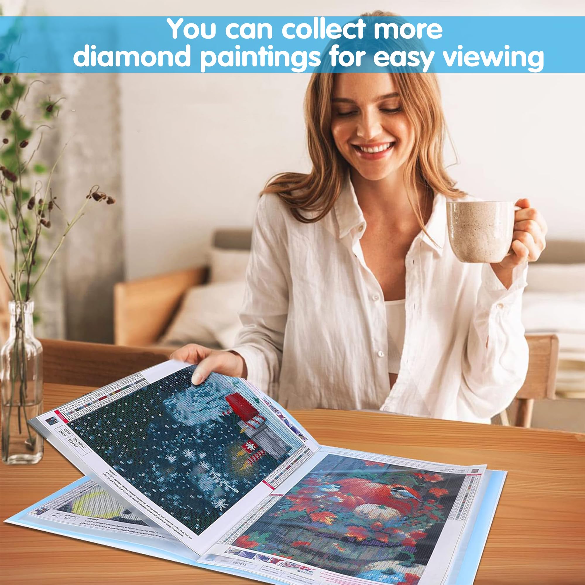 SKRYUIE A3 Diamond Painting Storage Book - 60 Diamond Painting Capacity, 30 Pages Protectors, 17.2x12.8 inches, Portfolio Folder for Diamond Painting Presentation and Organization - Blue