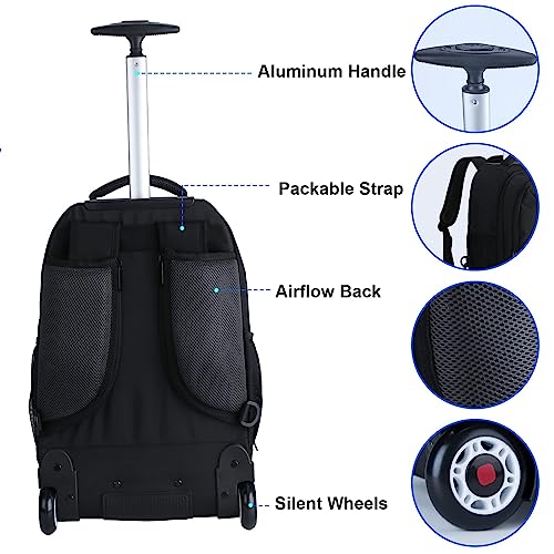 UNIKER Rolling Laptop Bag for 15.6 Inch Laptop,19 Inch Roller Bag with Noisyless Wheels,Wheeled Computer Bag,Travel Bag Suitcase Rucksack for Men Basketball