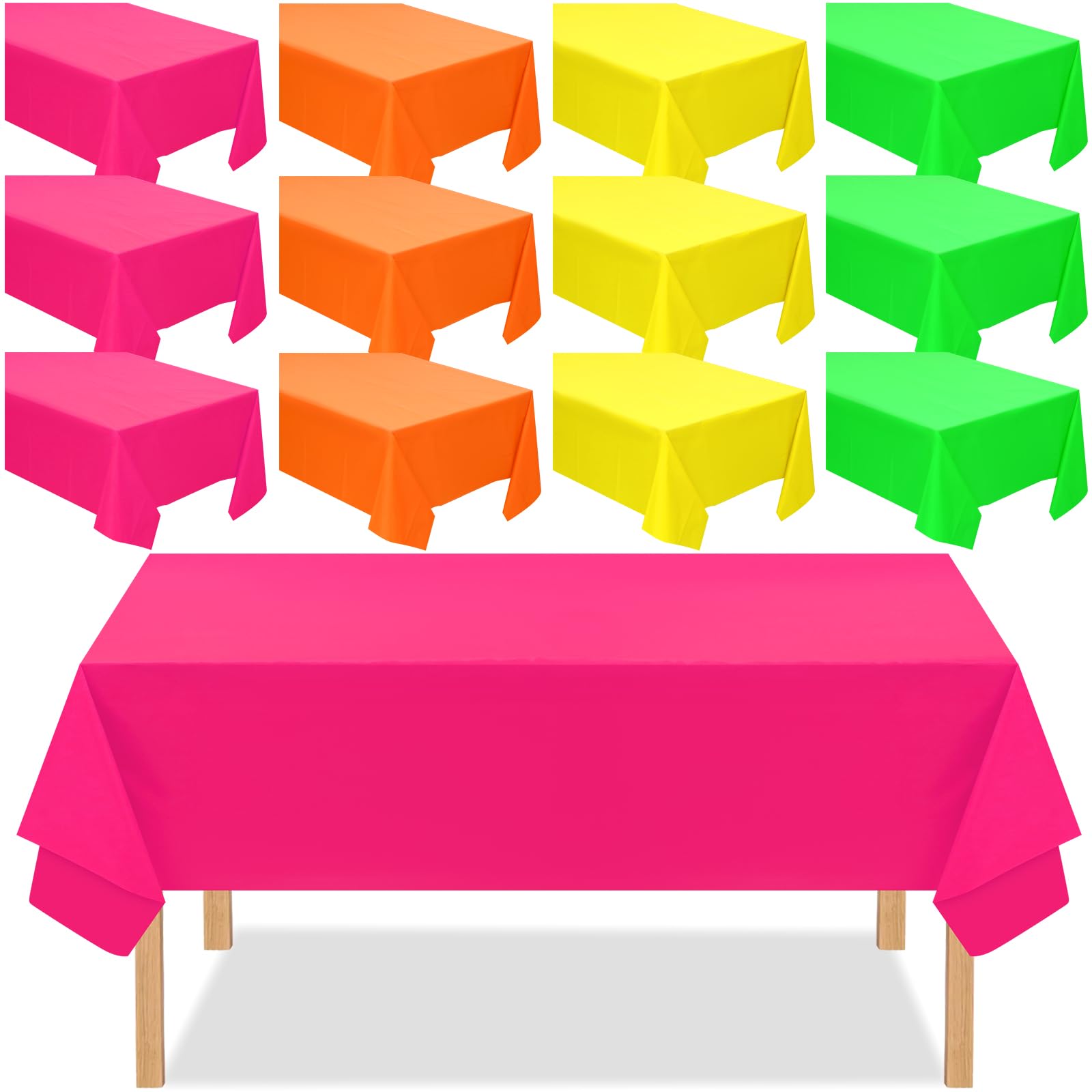 Peryiter 12 Pack Assorted Neon Color Plastic Tablecloth Disposable Rectangle Tropical Colored Table Cover Neon Party Supplies Birthday Wedding Picnic Home Decoration(54 x 72 Inch,Bright Color)