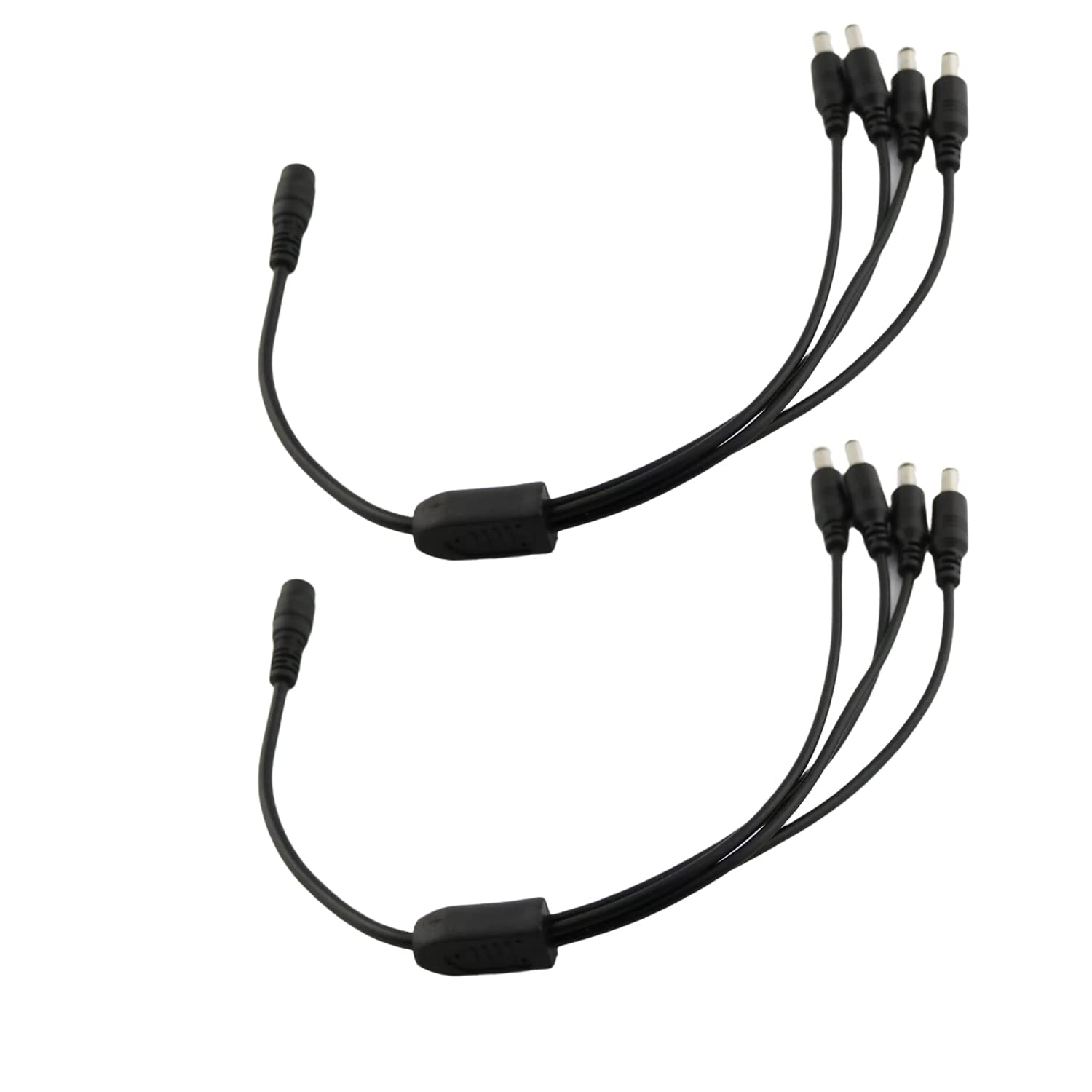 UpperFu 2pcs CCTV DC Power Splitter Cable 5.5mm x 2.5mm Female Jack to 4 Male Splitter Connector Cable 5.5mm x 2.5mm Adapter for LED Strip Surveillance Camera Security Camera