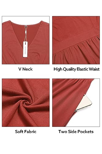 ULTRANICE Women's Fall Casual Long Sleeve Dresses V Neck Business Work Winter A Line Church Dress with Pockets 2023(Red E,XL)