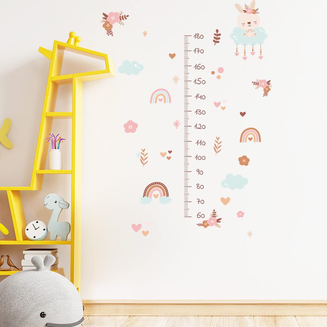 Rainbow Rabbit Flower Height Stickers Children's Room Kindergarten Home Decoration Wall Stickers self-Adhesive(Color 60-180cm)