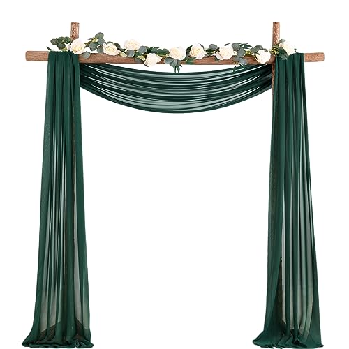 Socomi Wedding Arch Draping Fabric 2 Panels 29" x 19Ft Emerald Green Sheer Chiffon Curtain Drapes 6 Yards for Wedding Ceremony Birthday Party Decoration