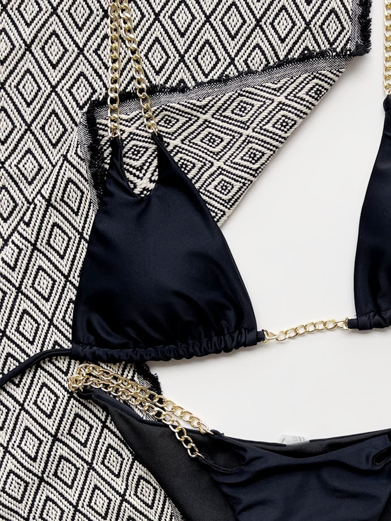 GORGLITTER Women's Sexy 2 Piece Bikini Set Chain Linked Halter Triangle Swimsuit Bathing Suit Black Medium