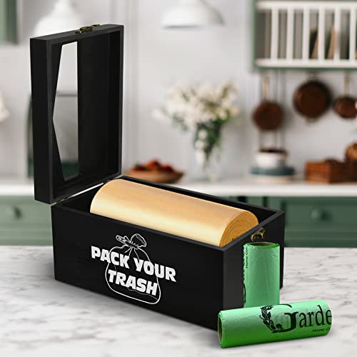 Trash Bag Dispenser Wall Mounted, Wooden Trash Bag Holder, Garbage Bag Dispenser Roll Holder Farmhouse Plastic Bag Roll Holder, Kitchen Trash Can Liner Organizer for Kitchen, Pantry