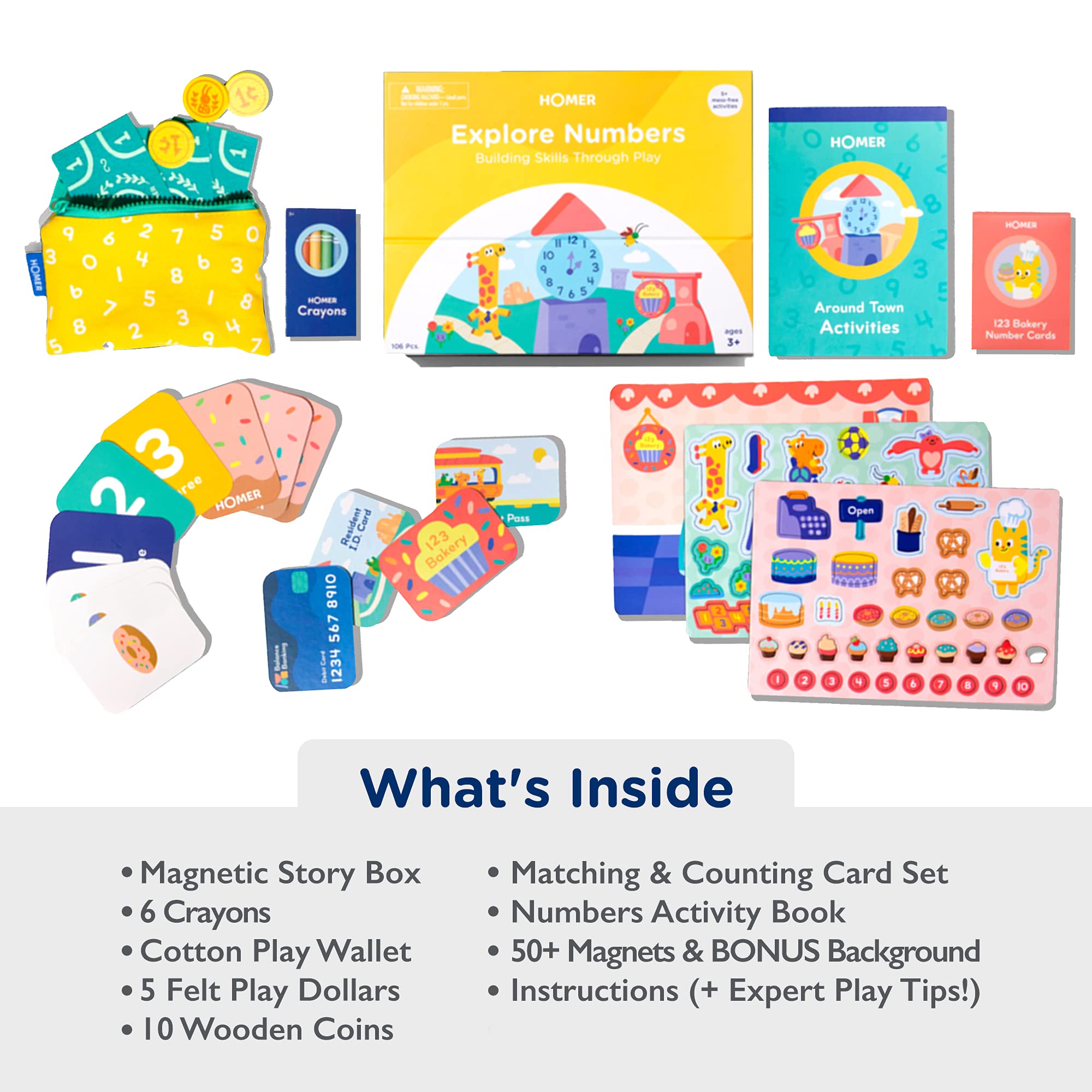 HOMER Explore Numbers Kit - Learn and Play Math with Magnetic Board, Games & Activities, Educational Toys for Counting, Addition & Subtraction, Gift for Children Ages 3-6, Pre-School & Kindergarten