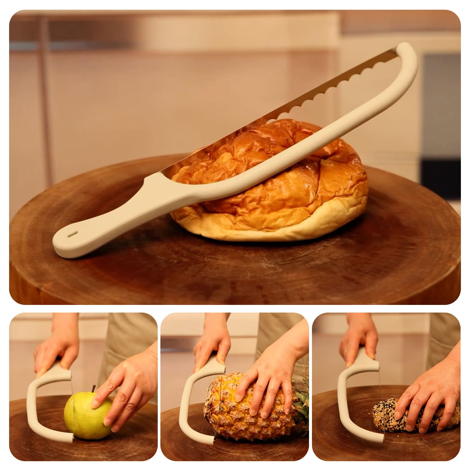 SLGRNIN Bread Bow Knife, Serrated Sourdough Cutter for Homemade Bagels, Baguettes and More - Right-Handed, Cuts Thin (1 Pack)
