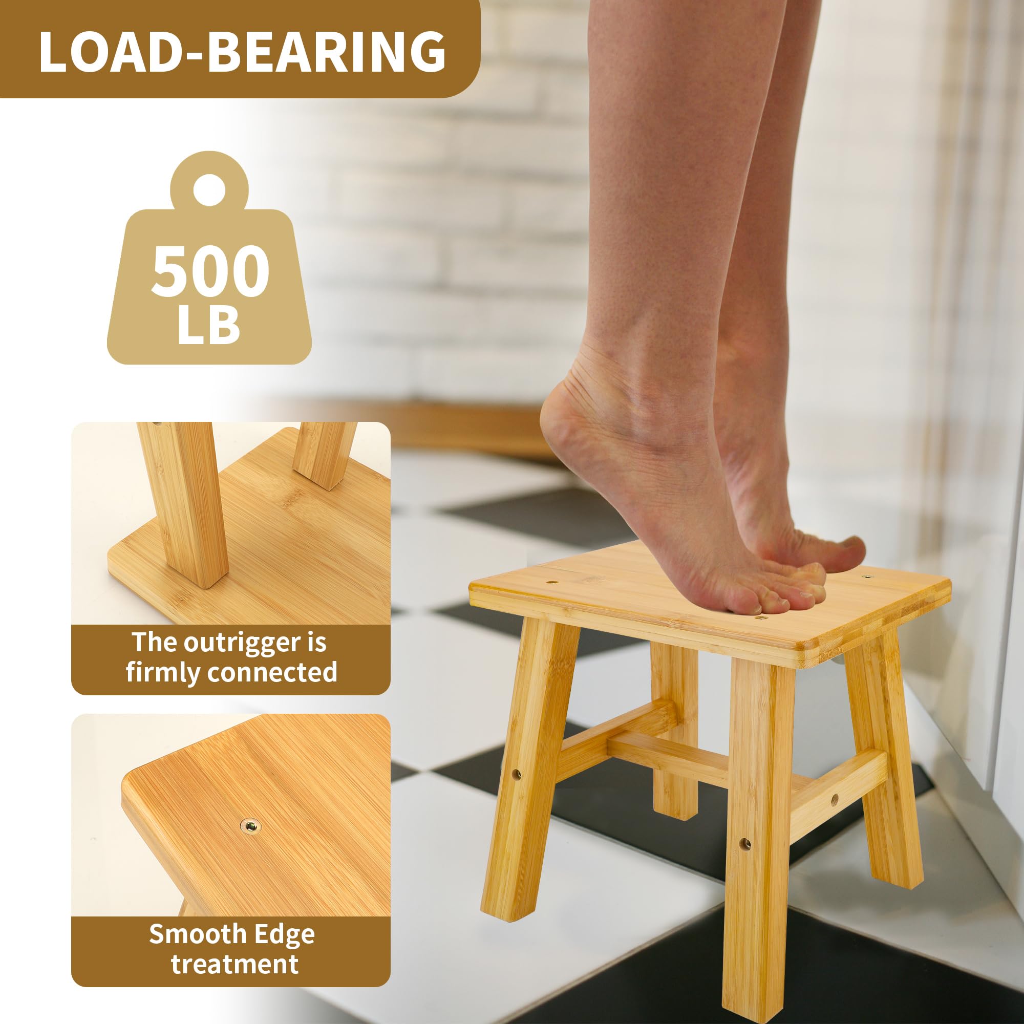YEUIKERR Wooden Step Stool Small Wood Foot Stool Milking Stool for Adult for Adults, Kitchen,Bathroom,Bedroom, Easy Assembly