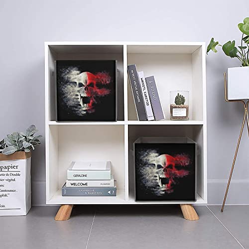 Screaming Demon Skull PU Leather Collapsible Storage Bins Canvas Cube Organizer Basket with Handles
