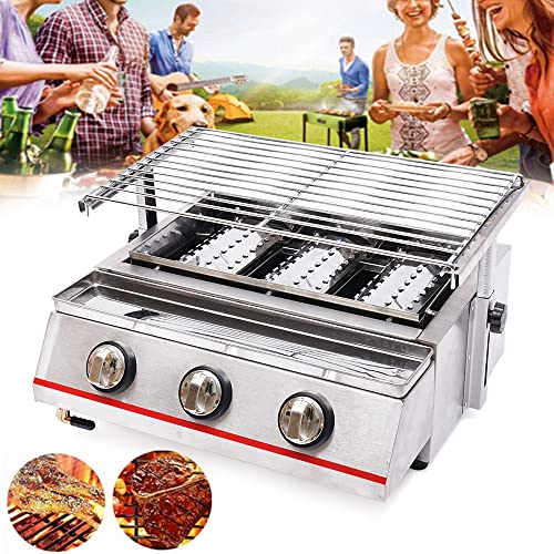 Portable Gas Grill, 2/3-Burner LPG Gas BBQ Grills Tabletop Smokeless Outdoor Barbecue Cooker, 2800Pa Propane Burners - Adjustable Height|2/30,000 BTU (3 Burner)