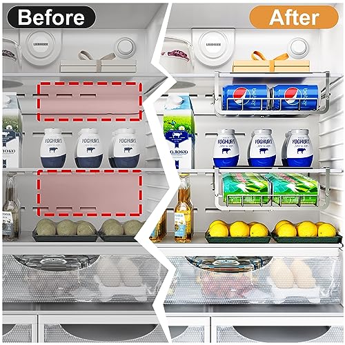 Soda Can Storage for Refrigerator, Hanging Soda Can Organizer Stainless Steel Soda Can Holder for Refrigerator Soda Can Dispenser for Fridge Can Drinks Rack Container with Adjustable Rail Design
