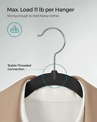 SONGMICS Velvet Hangers 50 Pack, Non-Slip Clothes Hangers, with Shoulder Notches, Pants Bar, 360° Swivel Hook, Space-Saving, for Closet, Black UCRF029B05