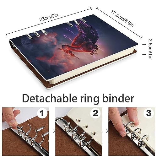 Red Thunderbolt Pegasus Notebook Cover 6-Ring Binder Portable Planner Book Loose-Leaf Cover for Home Office