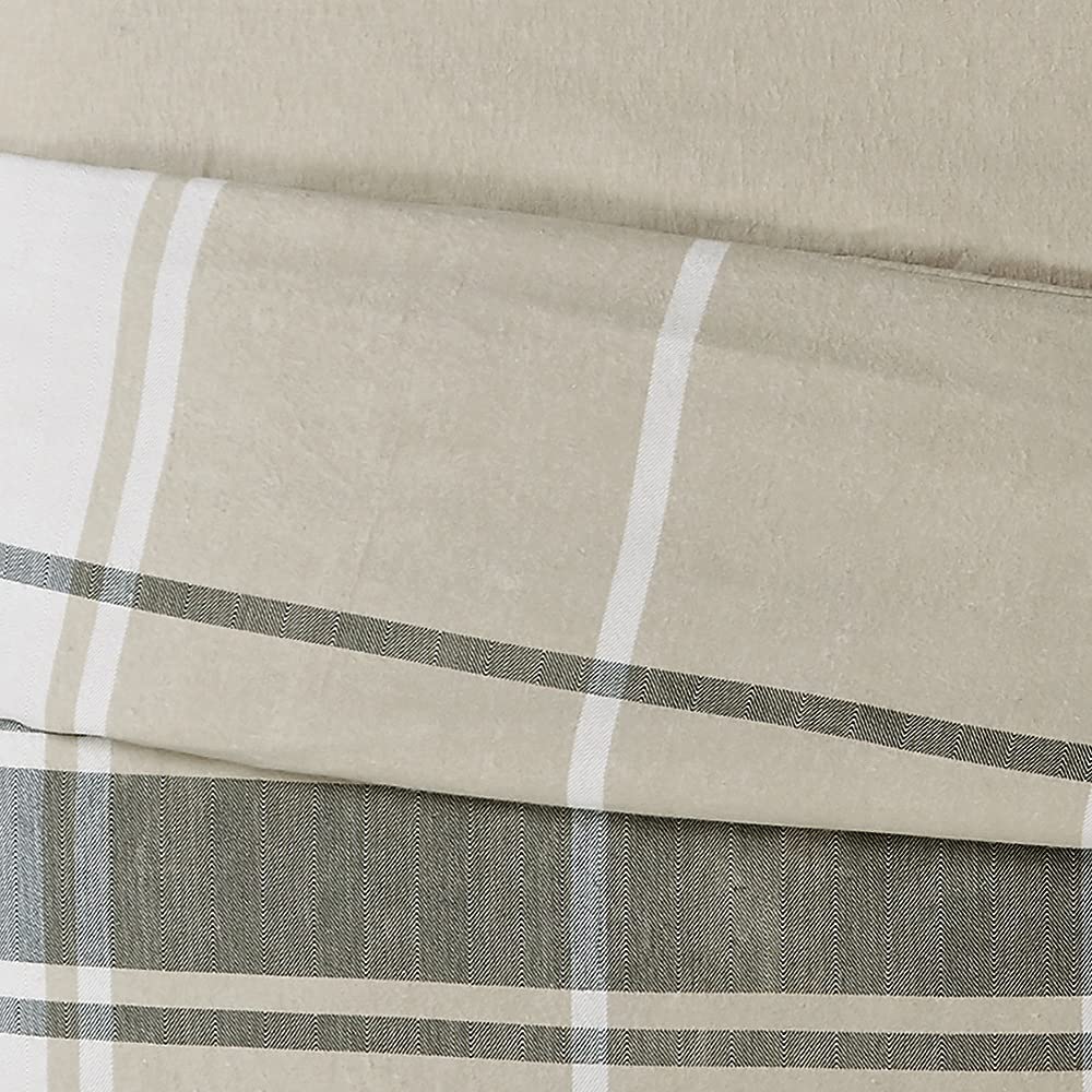 Truly Soft Everyday - Twin XL 2 Piece Duvet + Sham Set - Preston Plaid Flannel Collection - Khaki