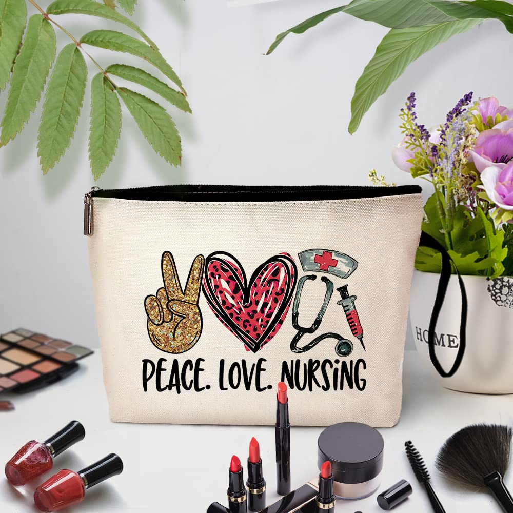ZHANTUONE Peace Love Nursing Cosmetic Bag, Gift Best Thank You Gift for a Nurse,Nursing School Graduation Gift, Nursing Practitioner Gift, Nursing Teacher Birthday Gift,Gift for Nurse, Christmas gift
