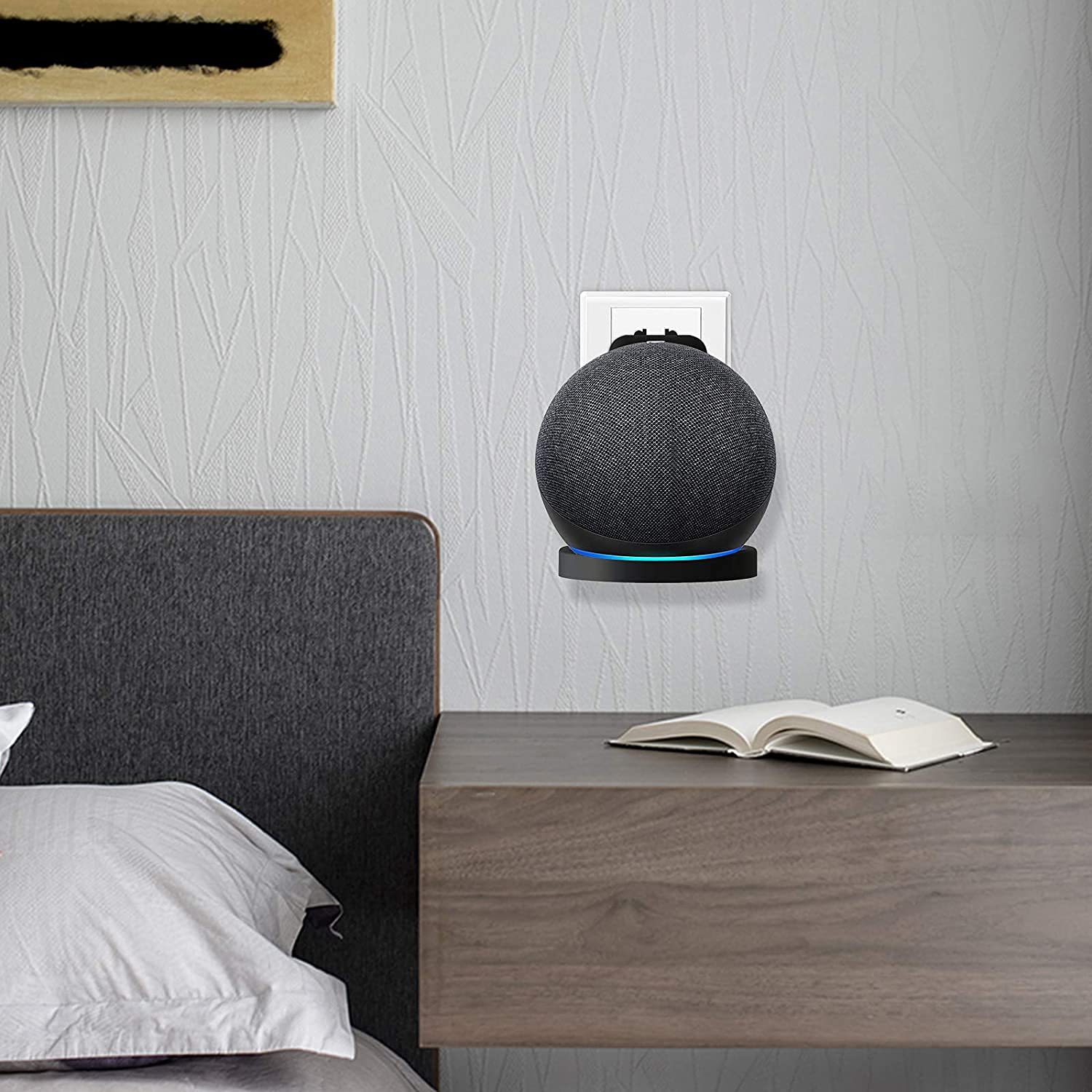 GRINEER All-New, Echo Dot Wall Mount Holder for 4th Generation, Amazon Alexa Echo Flex Smart Speaker Outlet Hanger, Echo Dot Show Stand Accessories with Built-in Cable Hide Messy Wires (Black)