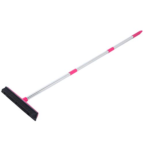 Telescopic Floor Broom for Pet Hair Adjustable Length Effective Cleaning Sweeper Tool Home Dust Removal Helper (Pink)