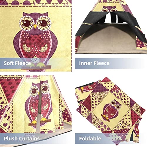 RATGDN Small Pet Hideout Owl Dots Pattern Hamster House Guinea Pig Playhouse for Dwarf Rabbits Hedgehogs Chinchillas