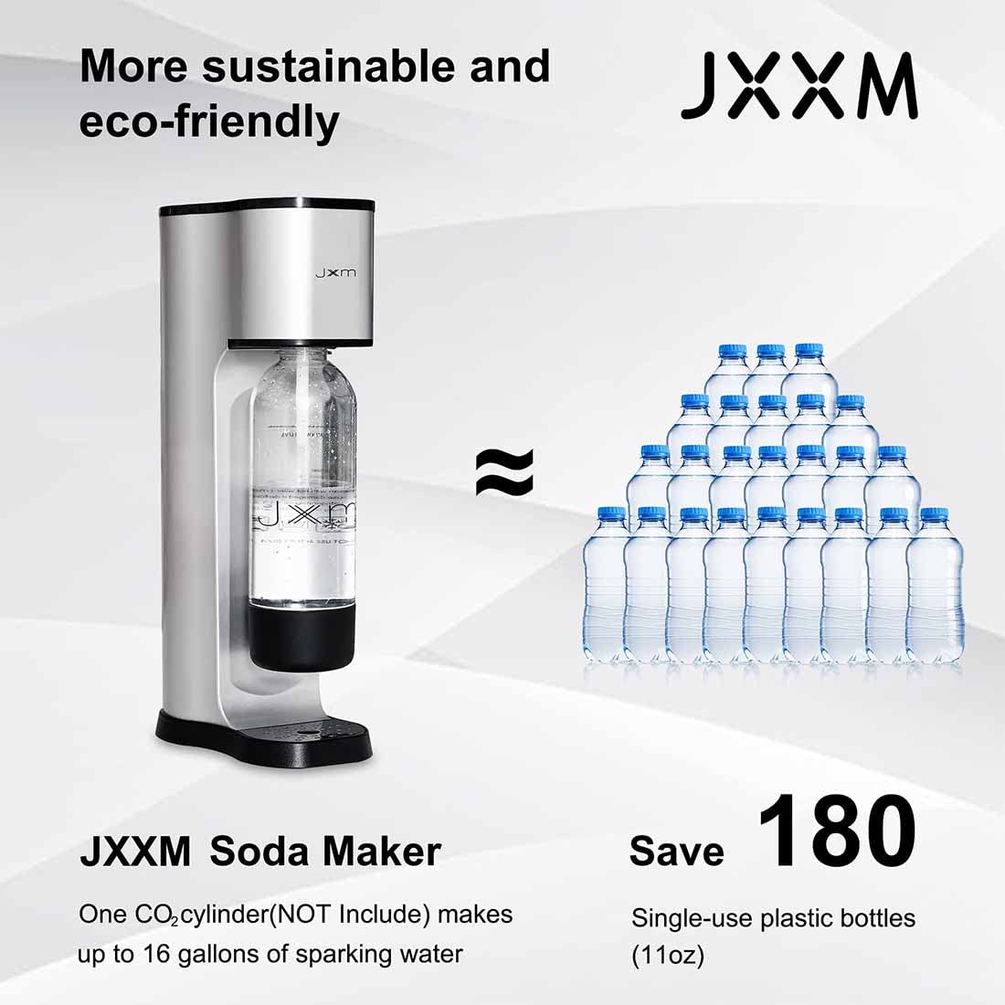 JXXM- Premium Carbonator-Sparkling & Seltzer Water Soda Maker with PET Bottle,Sparkling Water and Soda Maker, Carbonates Any Drink,(Matte Black)