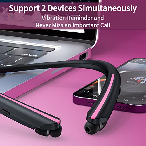 Retractable Bluetooth Headphones Neckband, Headset Wireless with High Volume Earbuds Call Sweatproof Vibrate Alert Earphones with Mic Work with iPhone, iPad, Samsung, Android (PK)