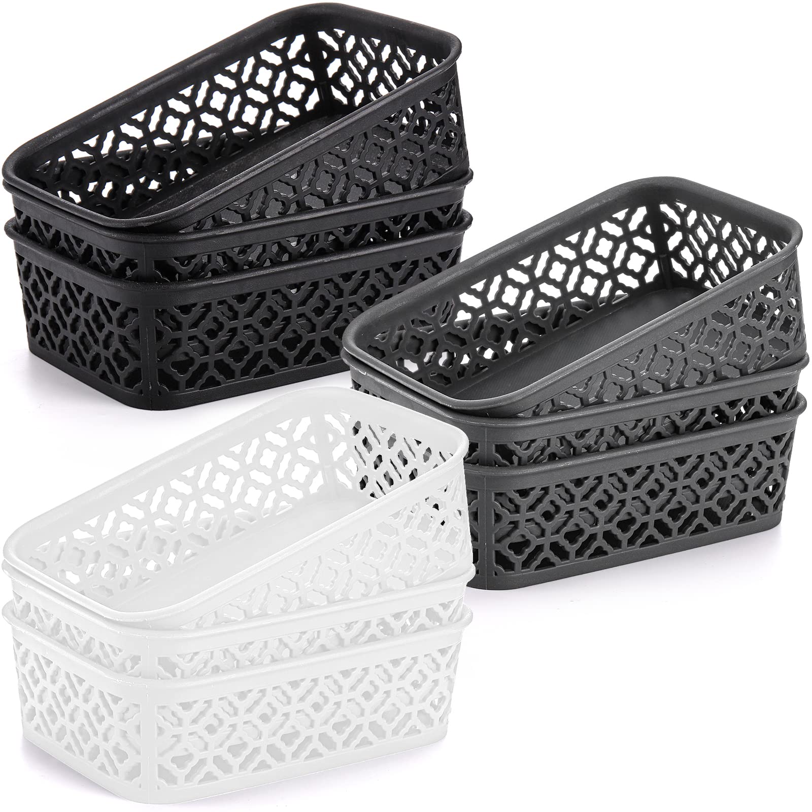 ZEAYEA 9 Pack Small Plastic Storage Basket, Classroom Organizer Baskets for Shelves Desk Drawer, Pantry Woven Basket Bins for Bedroom Closet Office School, 7.7" L x 5.5" W x 2.4" H