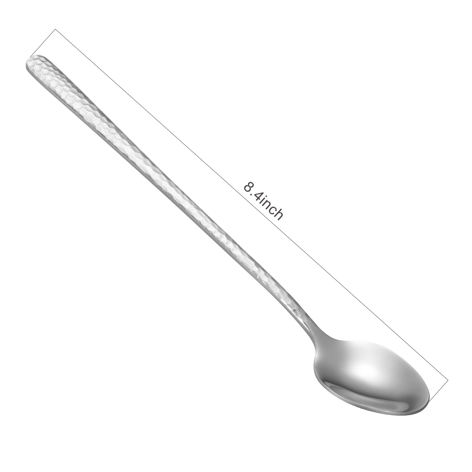 TSWEIHOME 8.4-Inch Hammered Ice Tea Spoons Long Handle, Coffee Spoons, Ice Cream Spoons, Stainless Steel Cocktail Stirring Spoons, Tea Spoons,Set of 6