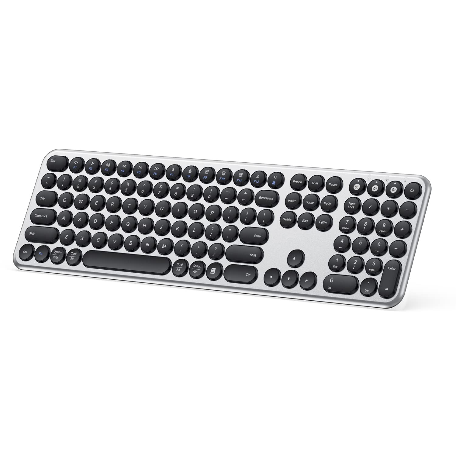 ZYTUA Multi-Device Bluetooth Keyboard, Dual Mode (Bluetooth & 2.4GHz) Full Size Rechargeable Wireless Keyboard with Round Keys, Support 3 Devices for Windows/iOS/Mac OS/Android