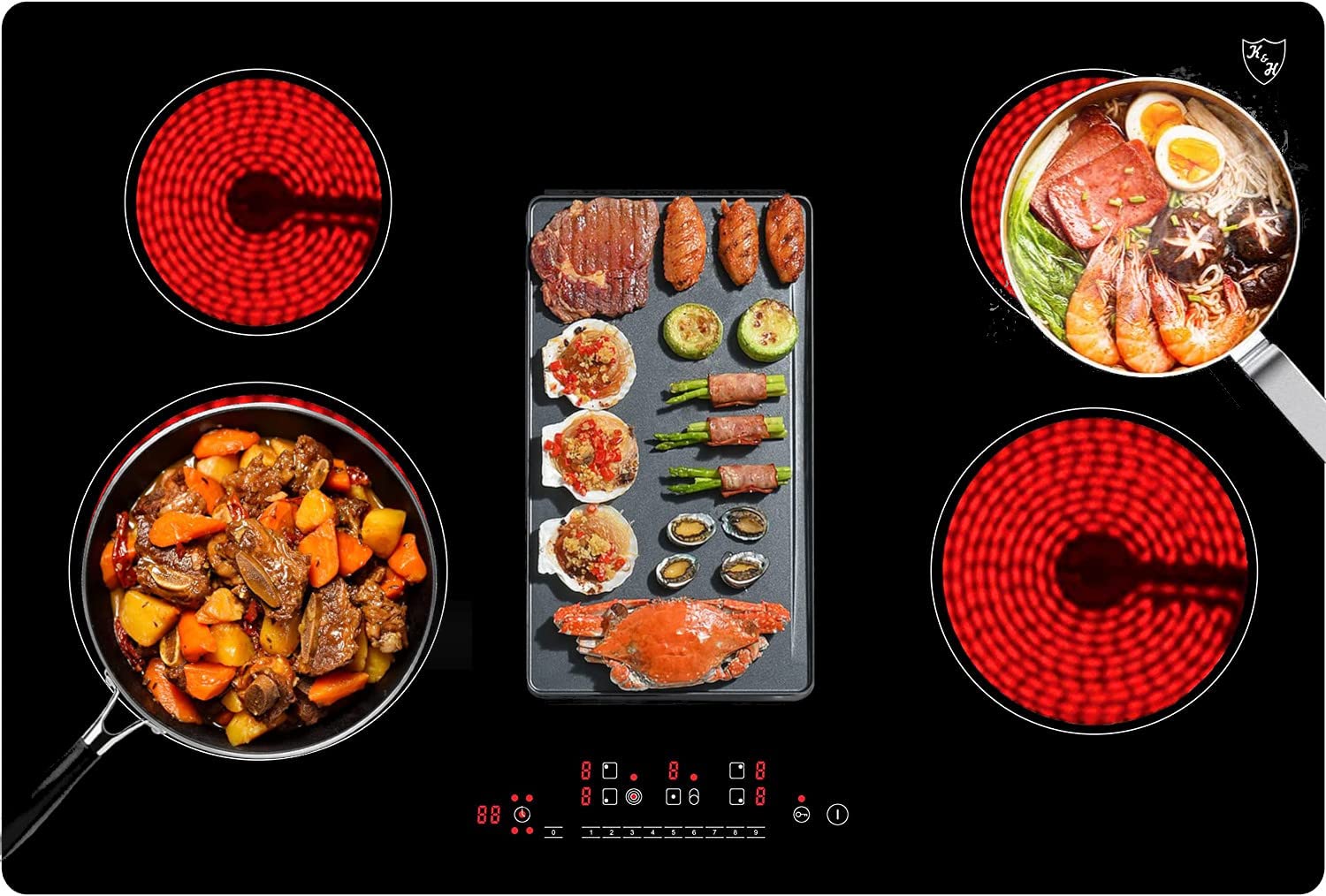 K&H 5 Burner 30 Inch Built-in Electric Stove Top Radiant Ceramic Cooktop Touch Control 240V 8600W CE30-8608