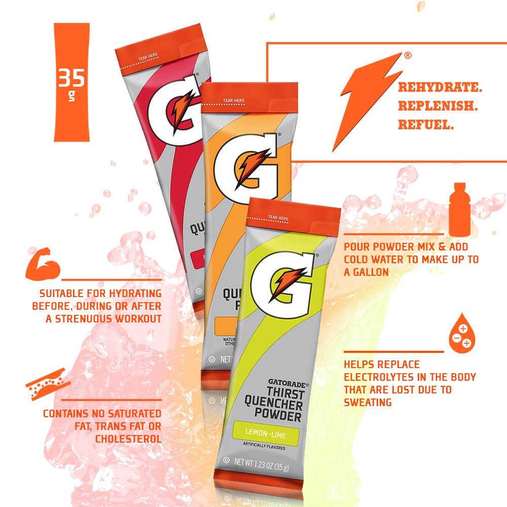 Gatorade Thirst Quencher Powder Sticks, Orange, Total of 20 Counts, 1.23oz Gatorade Powder Packets with Electrolytes (2 Packs of 10)
